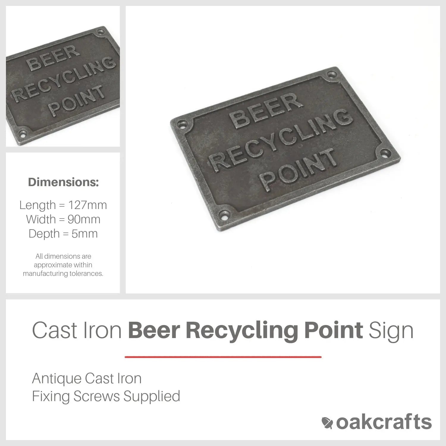 Antique Cast Iron Beer Recycling Point Plaque - 130 x 90mm - Oakcrafts