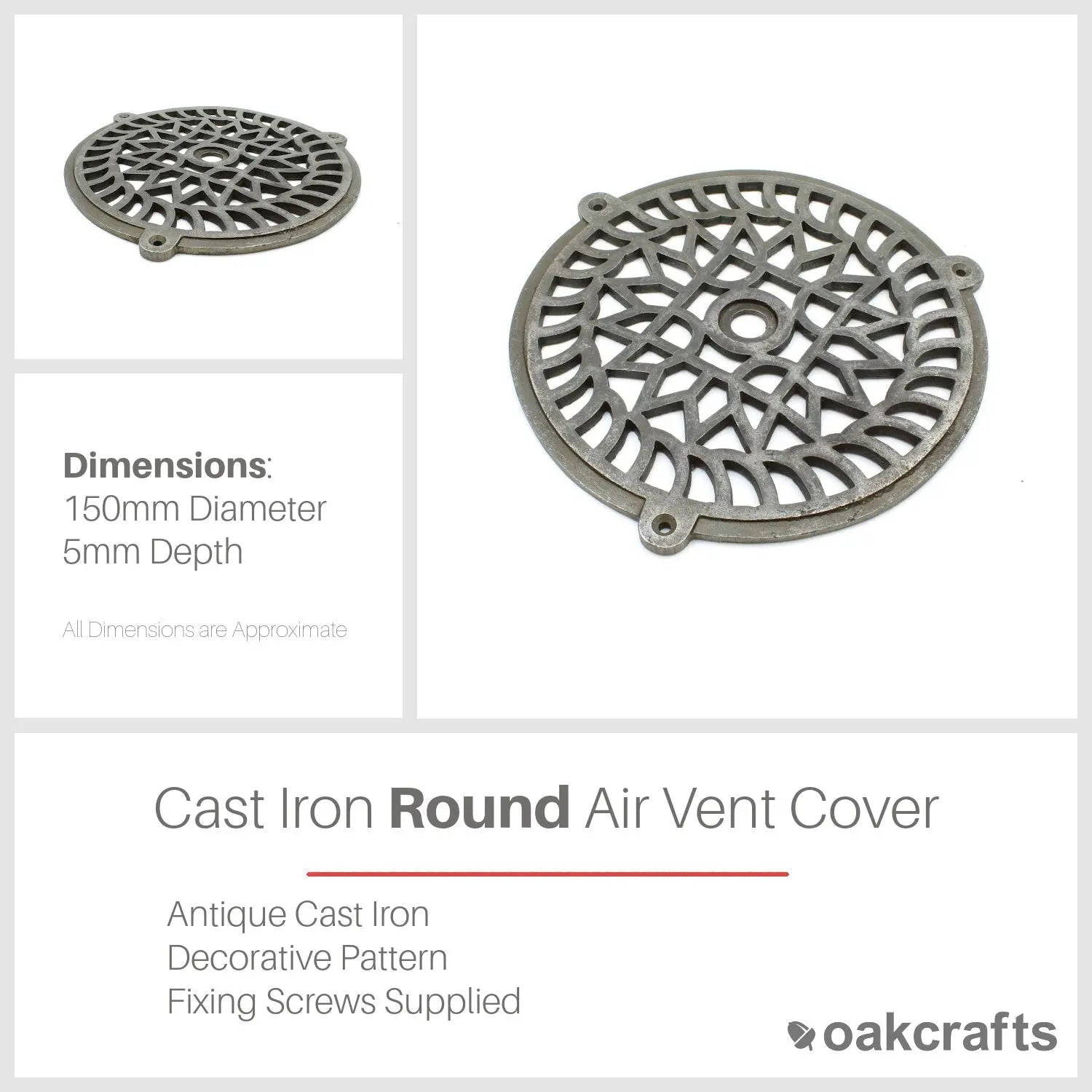 Air Vent Extraction Cover - Antique Cast Iron 150mm – Oakcrafts