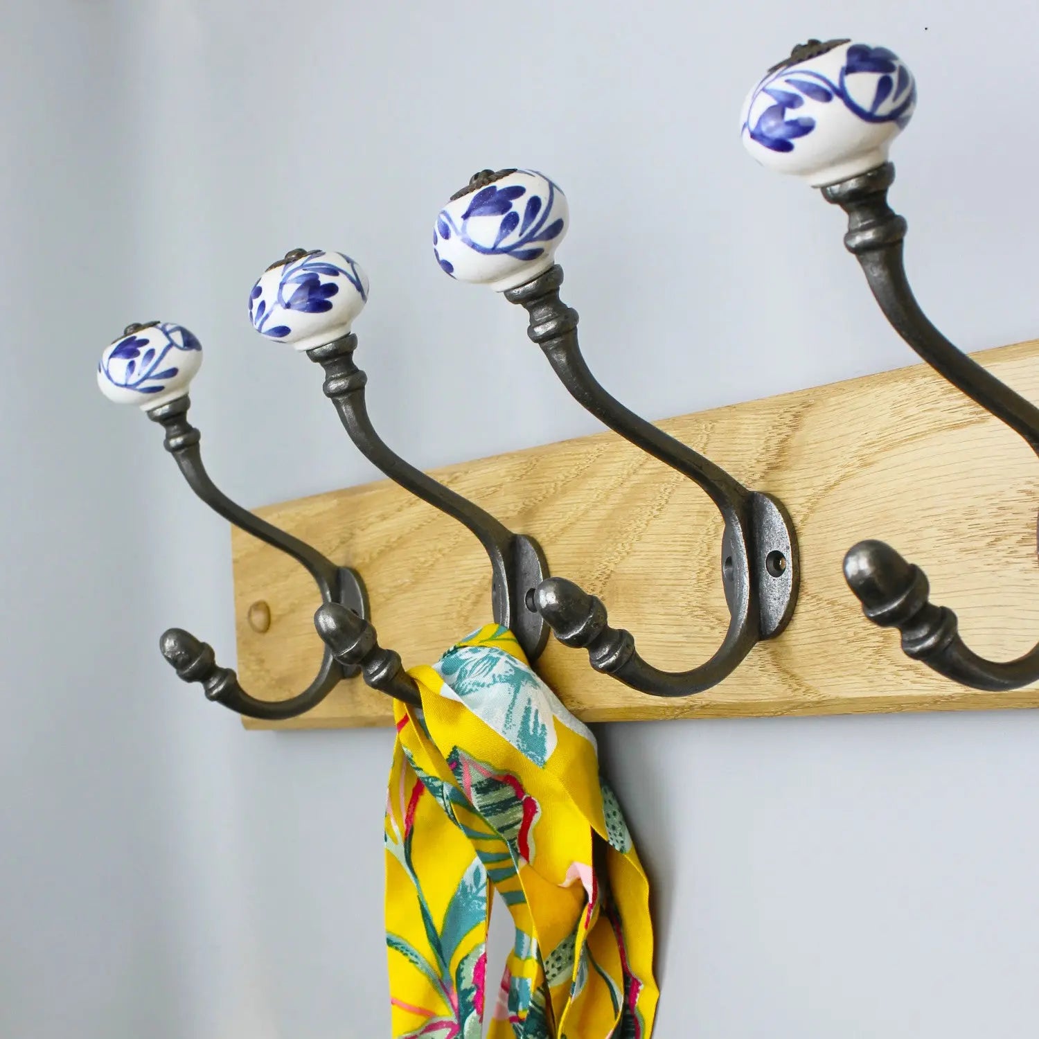 Coat Hooks - Hand Finished Blue Leaf Ceramic Pack of 4 – Oakcrafts