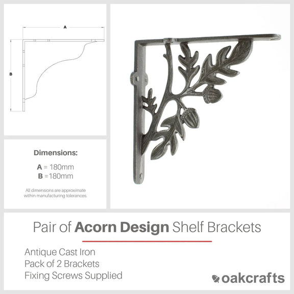 Pair of Antique Cast Iron Acorn Design Shelf Brackets 180mm x 180mm ...