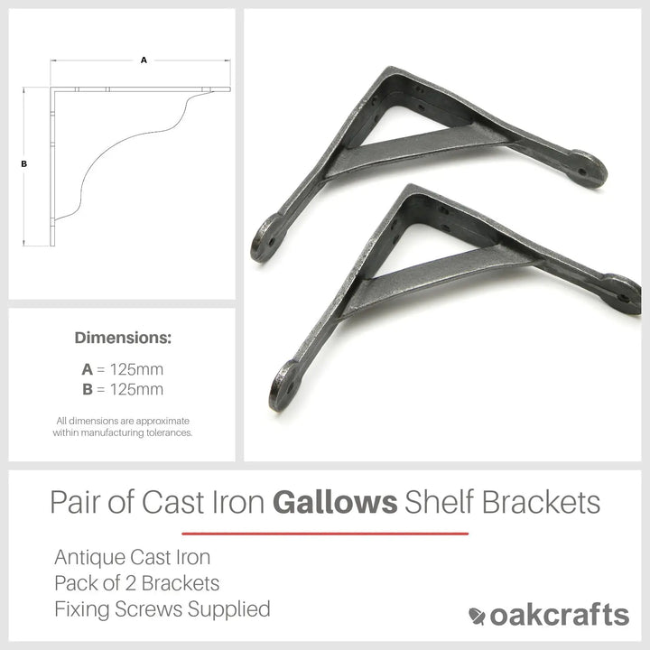 Pair of Antique Cast Iron Gallows Shelf Brackets - Oakcrafts