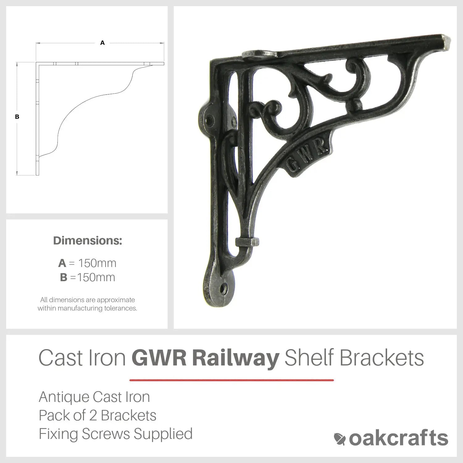 Pair of Antique Cast Iron 'GWR' Railway Victorian Style Shelf Brackets ...