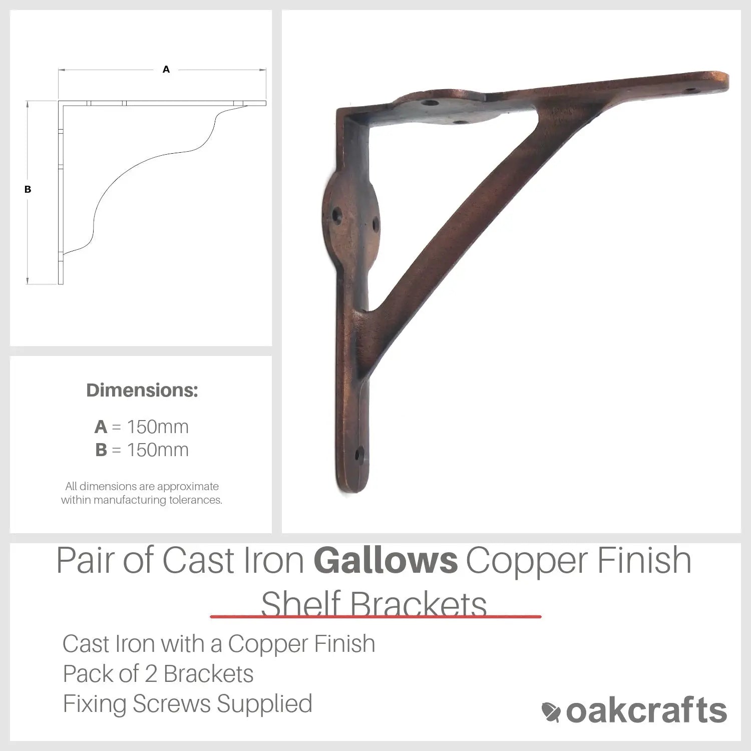 Shelf Brackets - Cast Iron Gallows Pair with Copper Finish – Oakcrafts