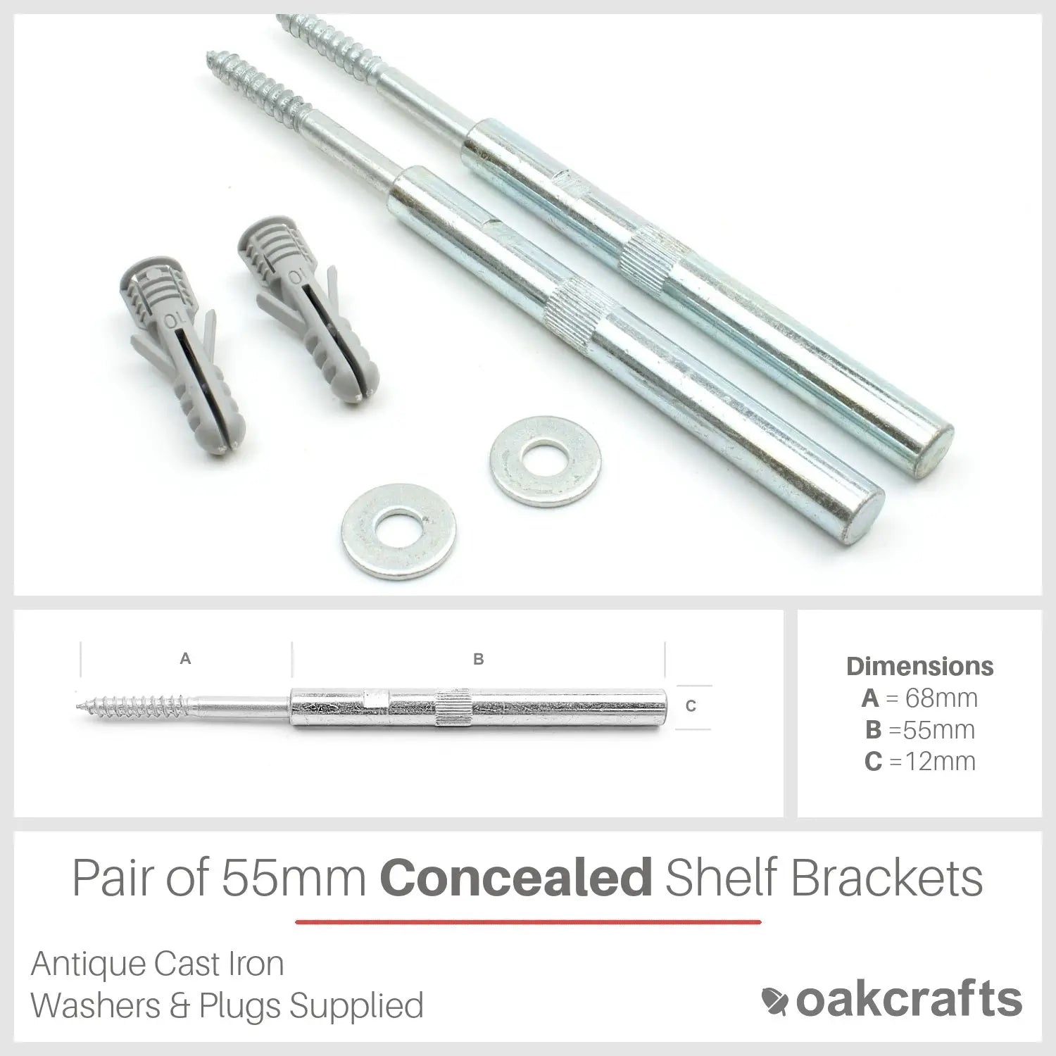 Pair of Concealed Floating Shelf Brackets/Supports - Oakcrafts